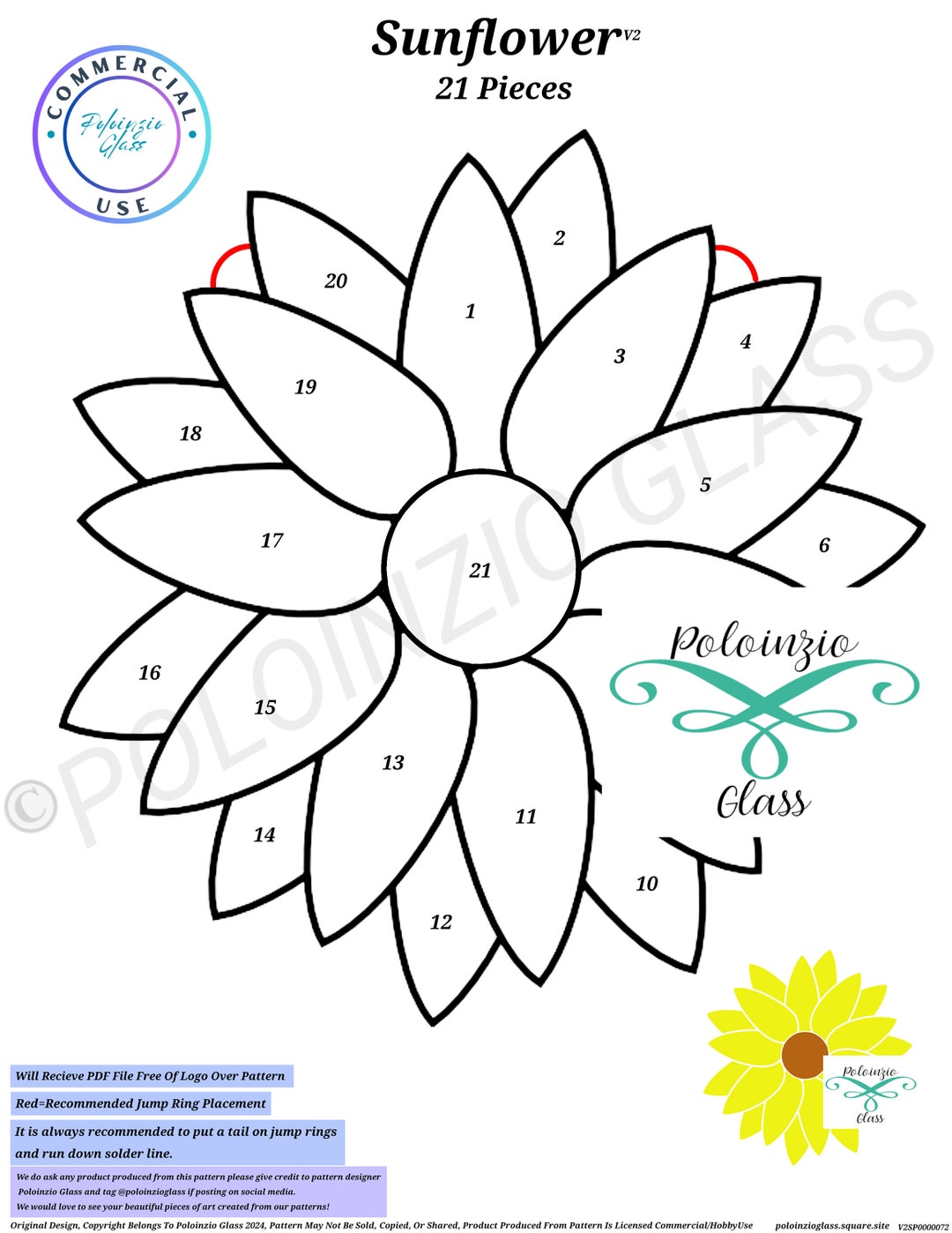 Sunflower Stained Glass Pattern V2 Commercial or Hobby Use Digital PDF ...