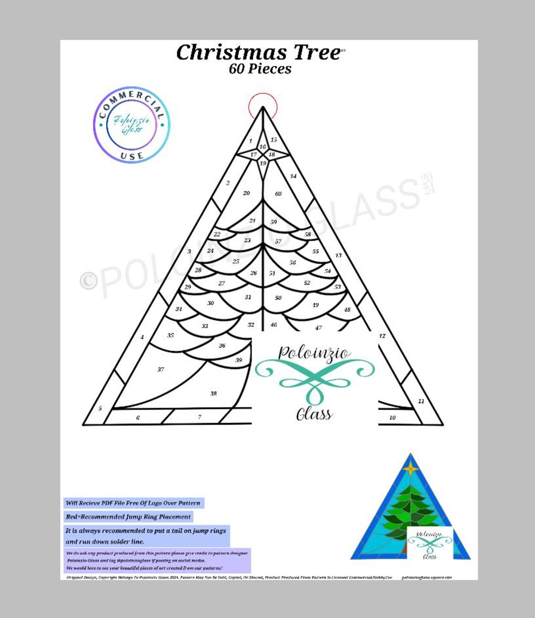 Christmas Tree Encased Stained Glass Pattern Commercial or Hobby Use ...