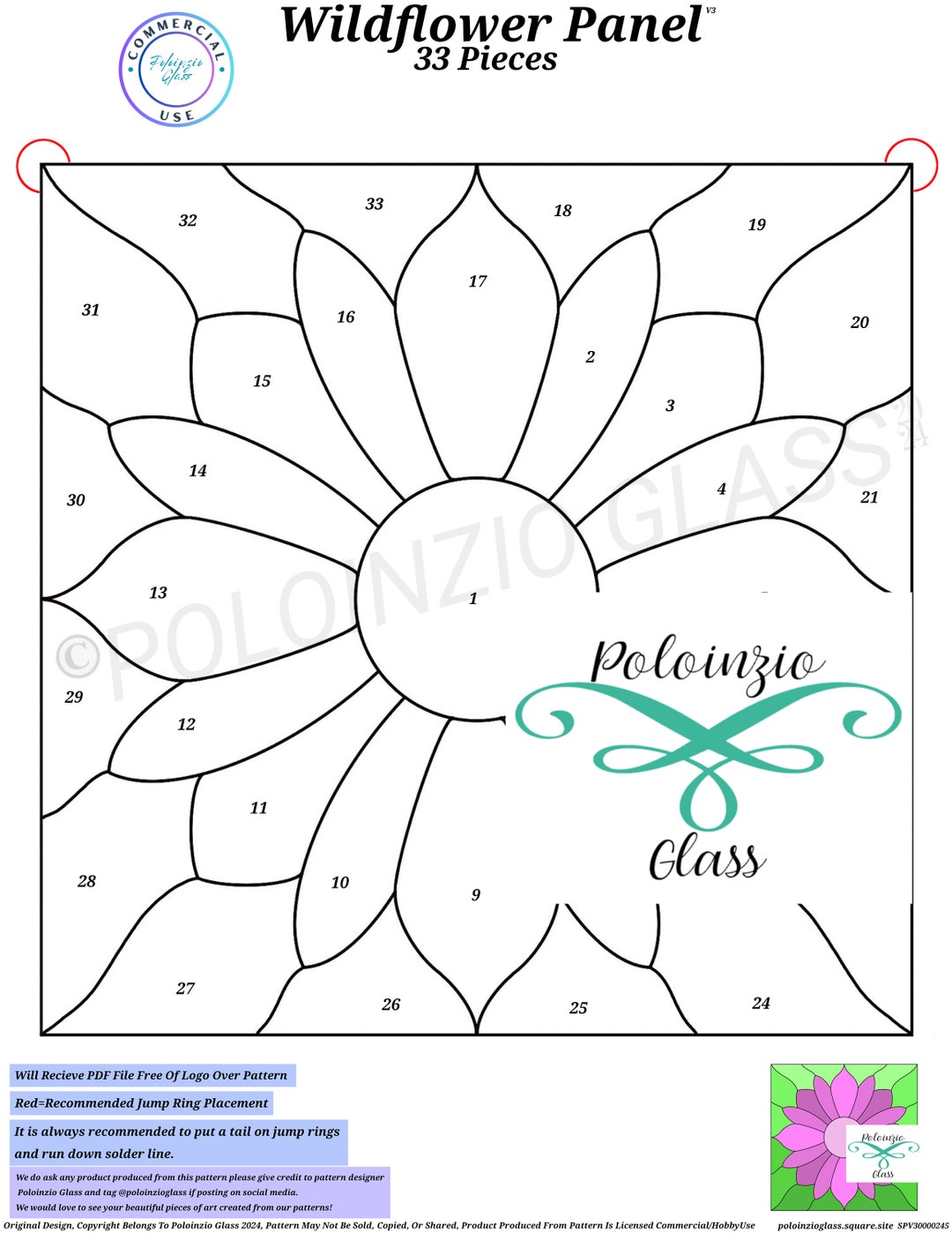 Wildflower Panel Stained Glass Pattern Commercial or Hobby Use Digital ...
