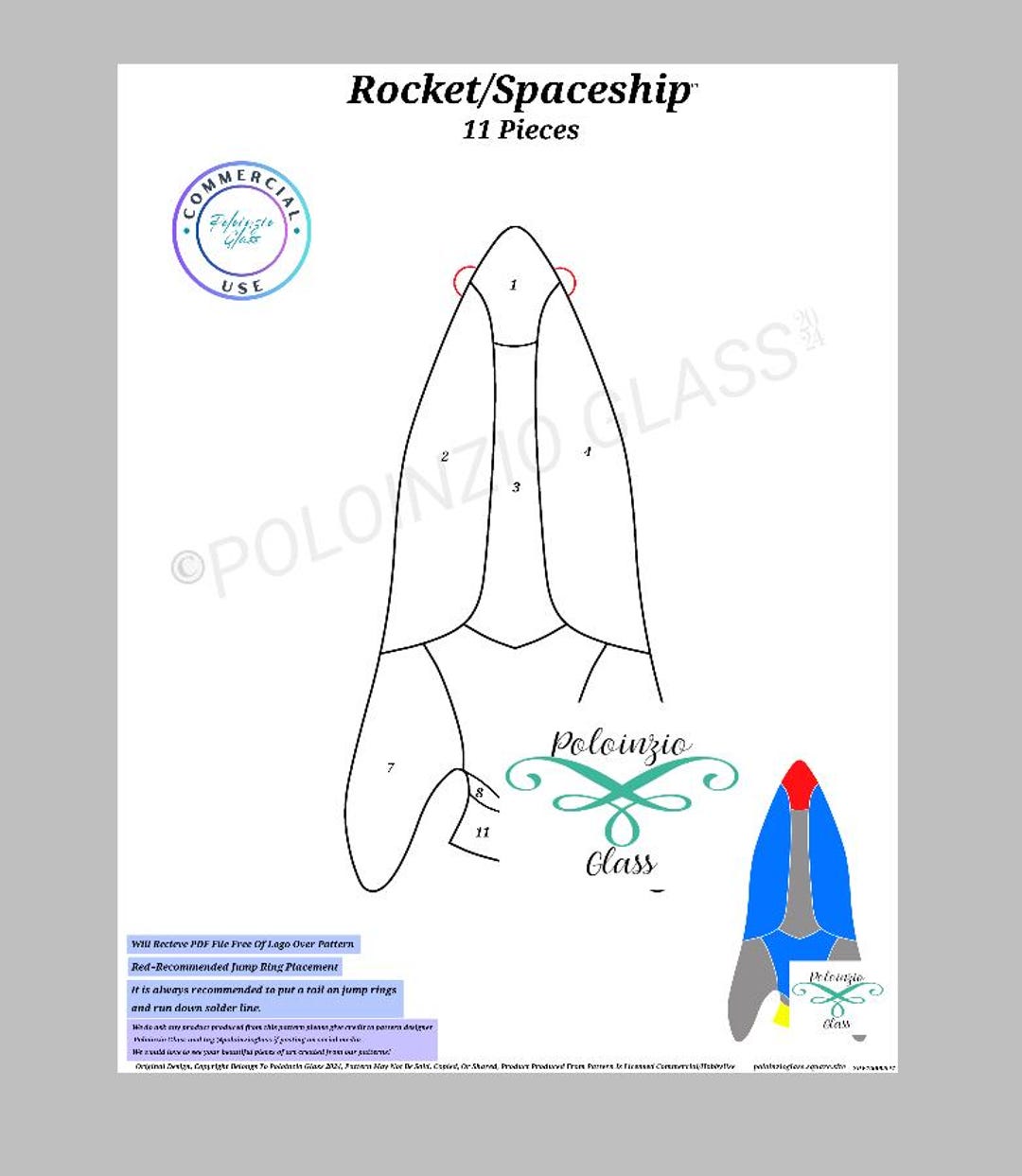 Rocket/spaceship Stained Glass Pattern Commercial or Hobby Use Digital ...