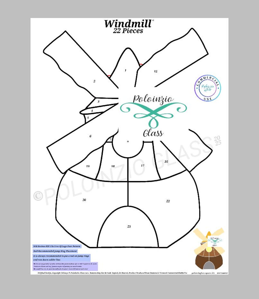 Windmill Stained Glass Pattern Commercial or Hobby Use Digital PDF PNG ...