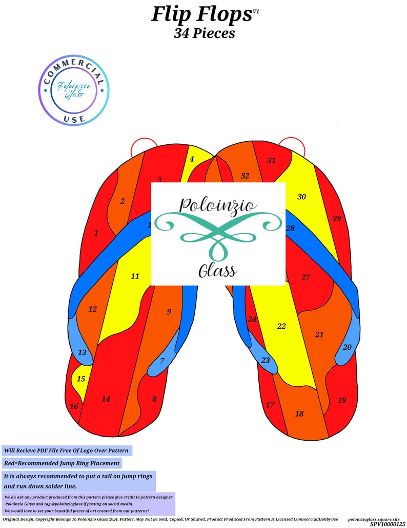 Flip Flop Stained Glass Pattern Commercial or Hobby Use Digital PDF PNG ...