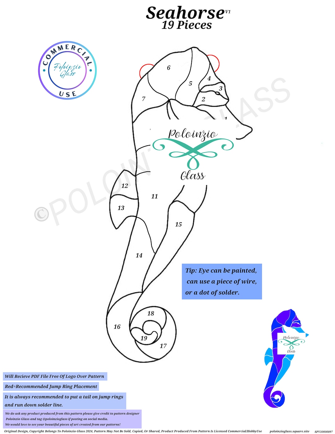 Seahorse Stained Glass Pattern Commercial or Hobby Use Digital PDF PNG ...
