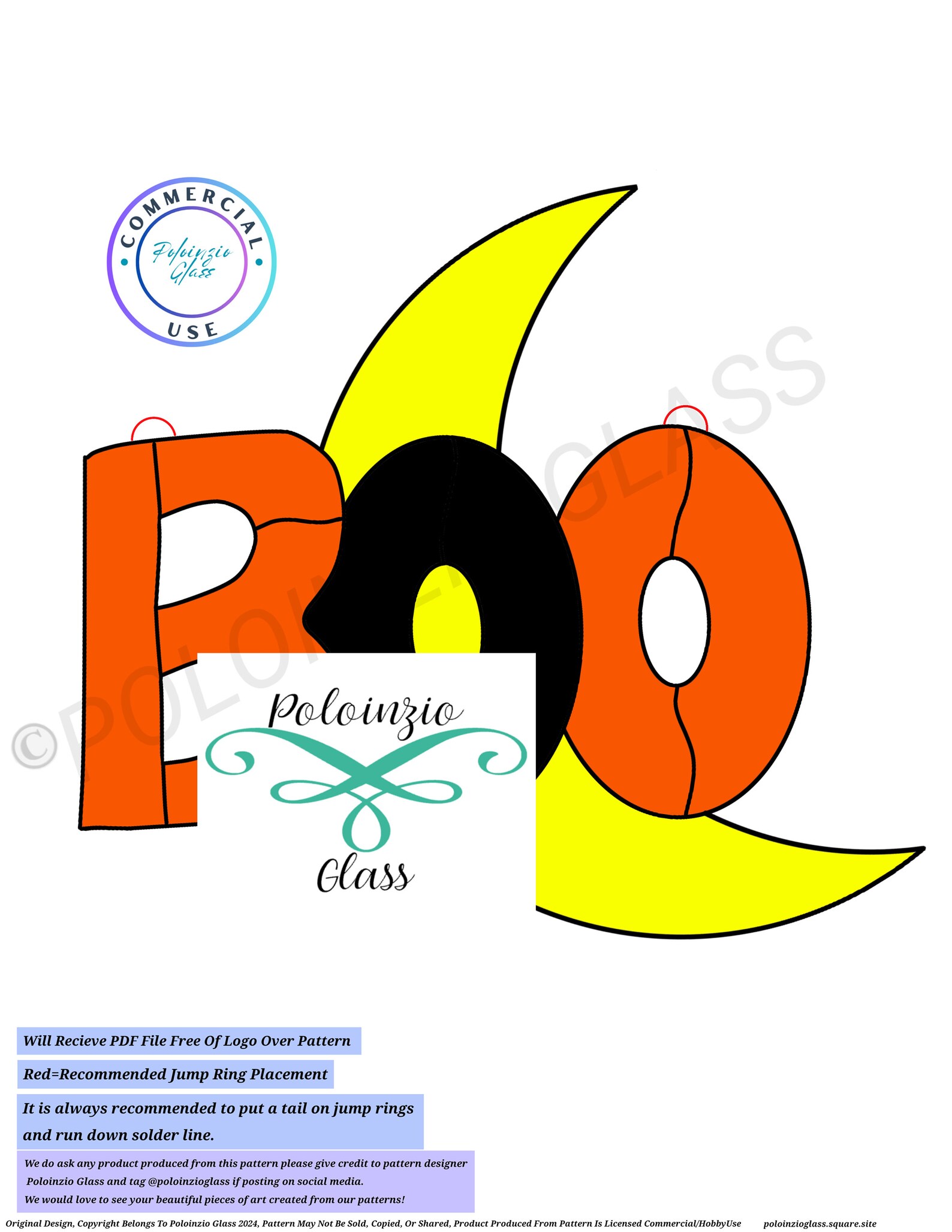 BOO Moon Stained Glass Pattern Commercial or Hobby Use Digital PDF PNG ...
