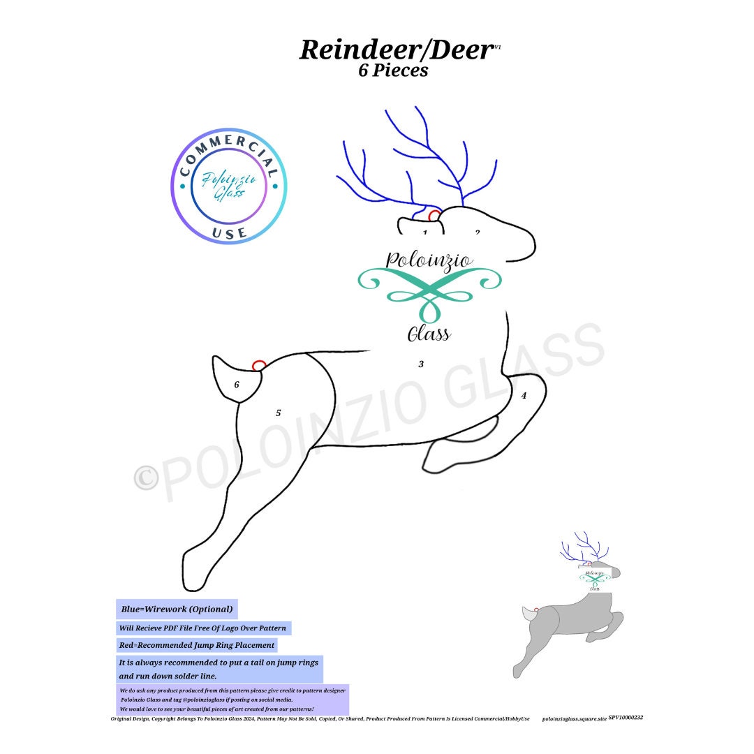 Reindeer or Deer Stained Glass Pattern Commercial or Hobby Use Digital ...
