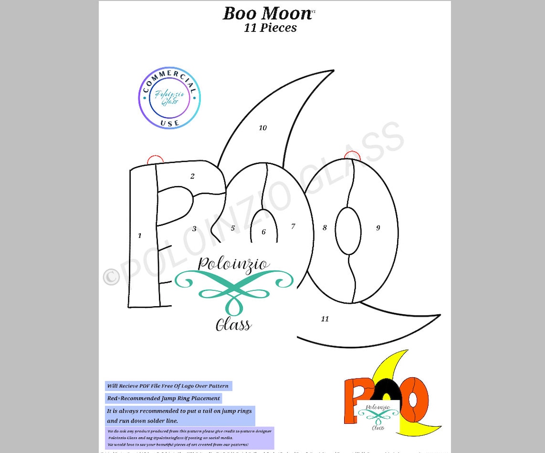 BOO Moon Stained Glass Pattern Commercial or Hobby Use Digital PDF PNG ...