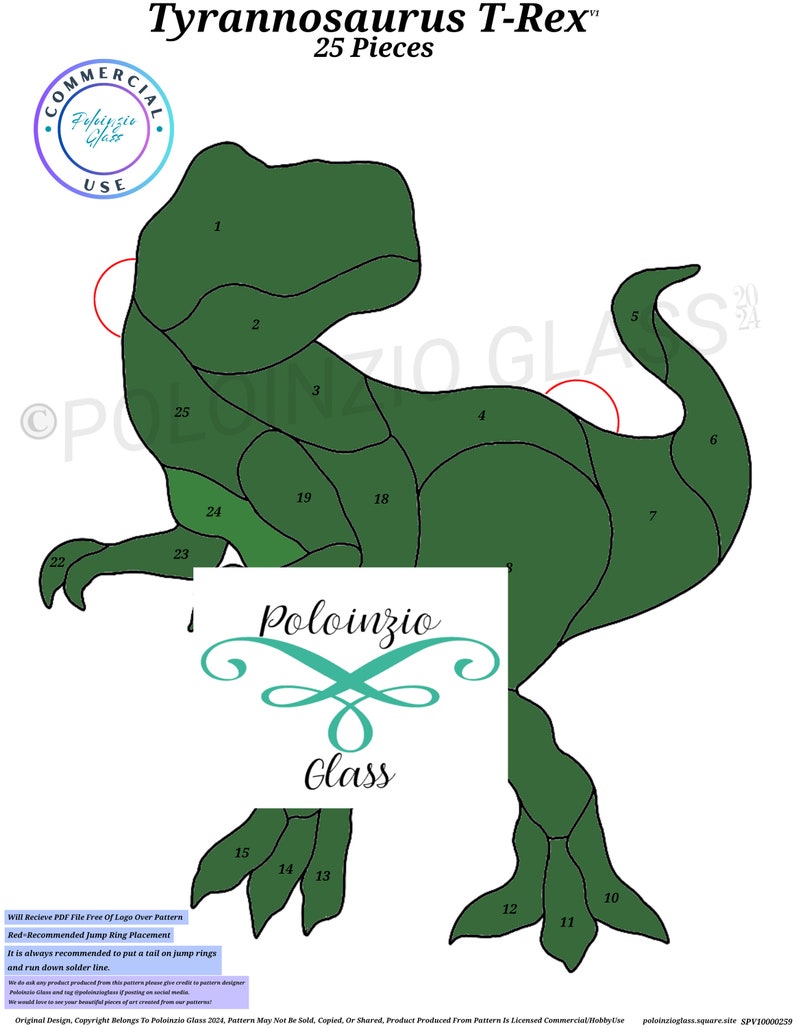 Tyrannosaurus T-rex Dinosaur Stained Glass Pattern Commercial or Hobby ...