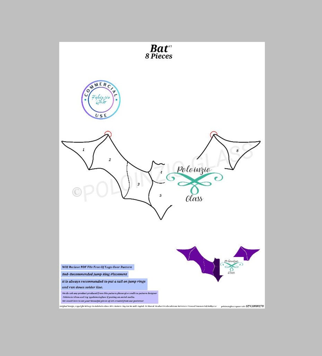 Bat Simple Stained Glass Pattern Commercial or Hobby Use Digital PDF ...