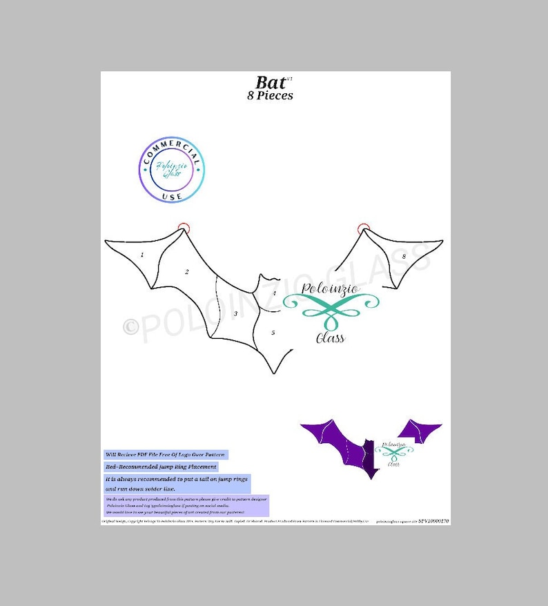 Bat Simple Stained Glass Pattern Commercial or Hobby Use Digital PDF ...