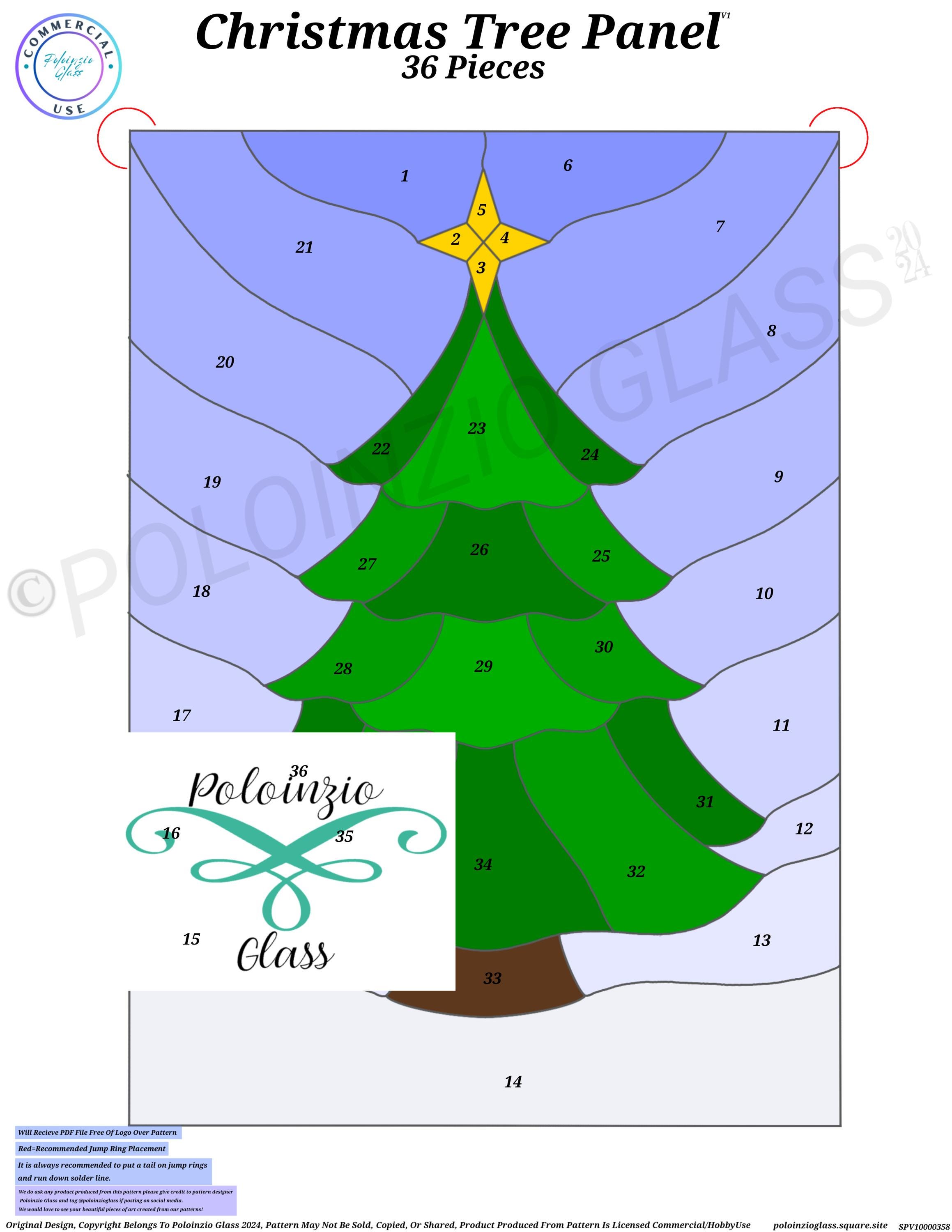 Christmas Tree Panel Stained Glass Pattern Commercial or Hobby Use ...