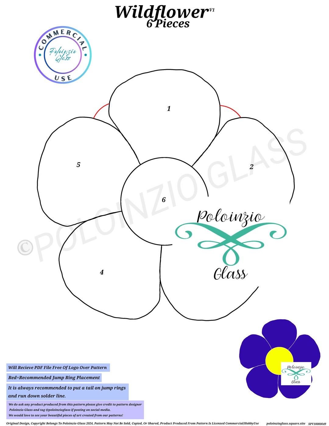 Wildflower Stained Glass Pattern Commercial or Hobby Use Digital PDF ...