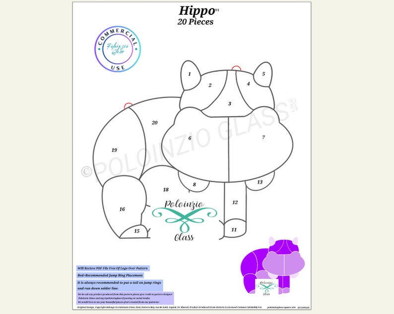 Hippo Stained Glass Pattern Commercial or Hobby Use Digital PDF PNG ...