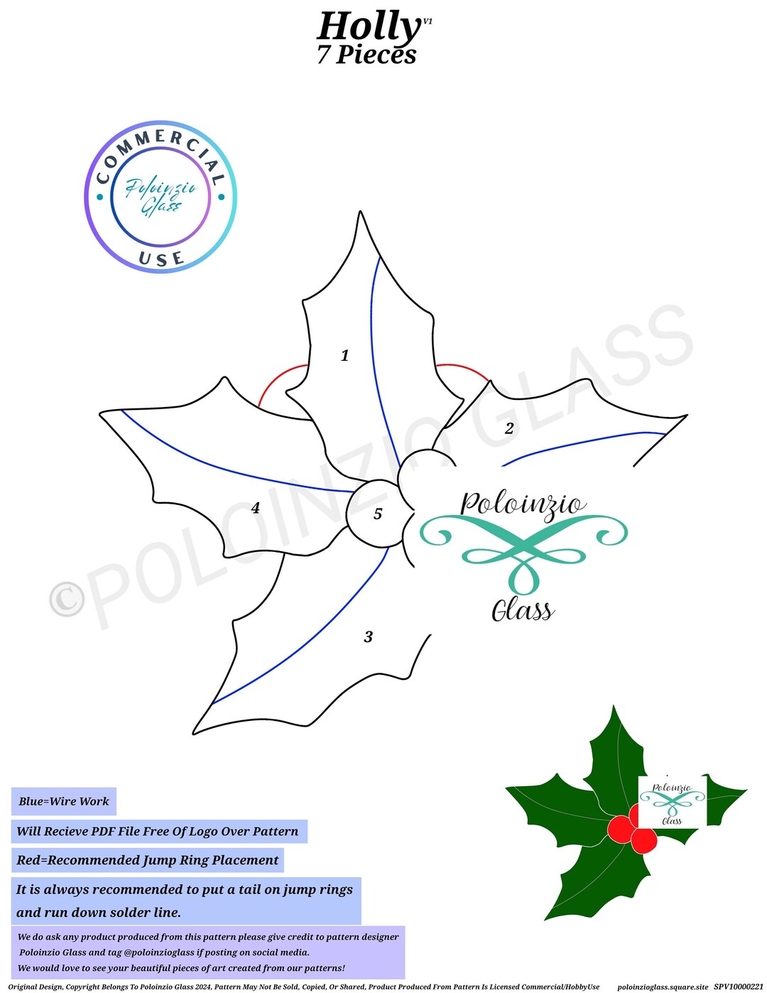 Holly Stained Glass Pattern Commercial or Hobby Use Digital PDF PNG ...