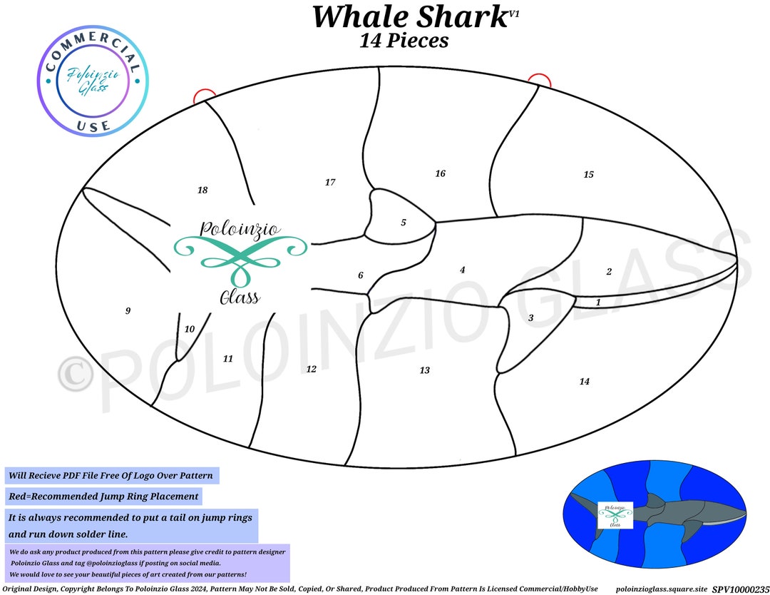 Whale Shark Stained Glass Pattern Commercial or Hobby Use Digital PDF ...