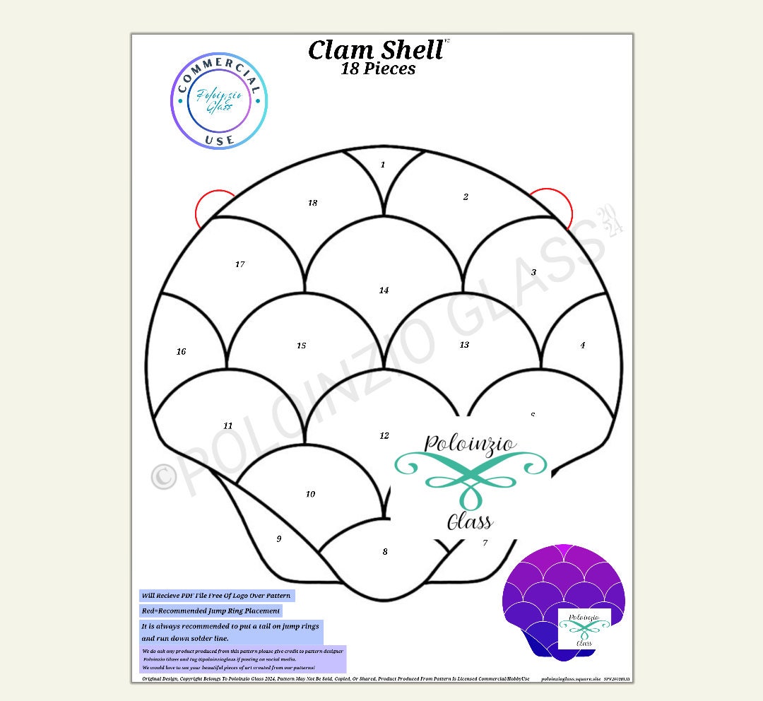 Clam Shell Stained Glass Pattern Commercial or Hobby Use Digital PDF ...