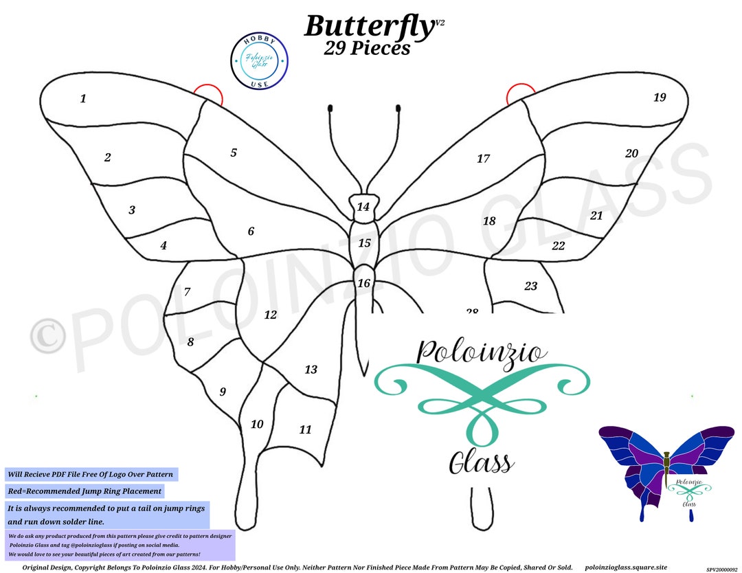 Butterfly Stained Glass Pattern Version 2 Hobby Use Digital PDF PNG ...