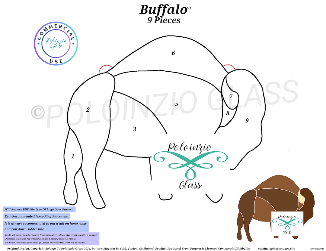 Buffalo Stained Glass Pattern Commercial or Hobby Use Digital PDF PNG ...