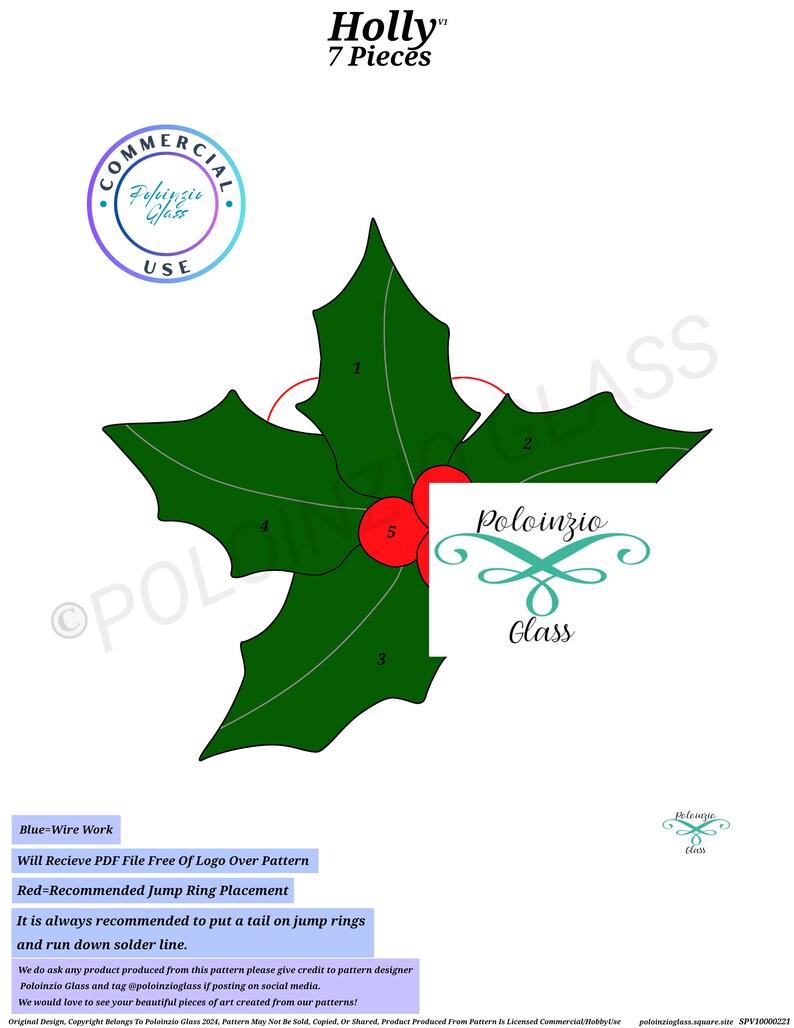 Holly Stained Glass Pattern Commercial or Hobby Use Digital PDF PNG ...
