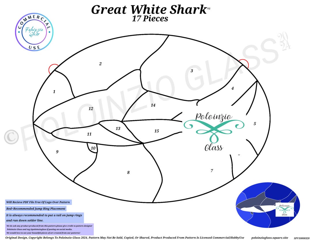 Great White Shark Stained Glass Pattern Commercial or Hobby Use Digital ...