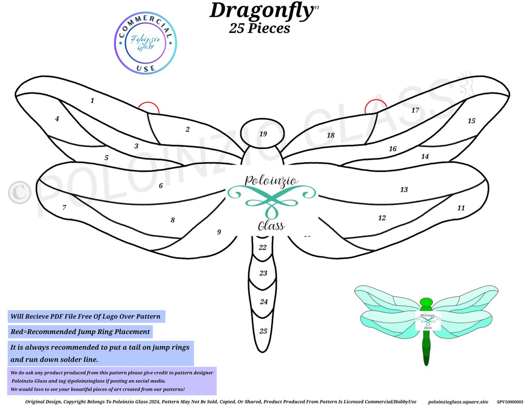 Dragonfly Stained Glass Pattern Commercial or Hobby Use Digital PDF PNG ...