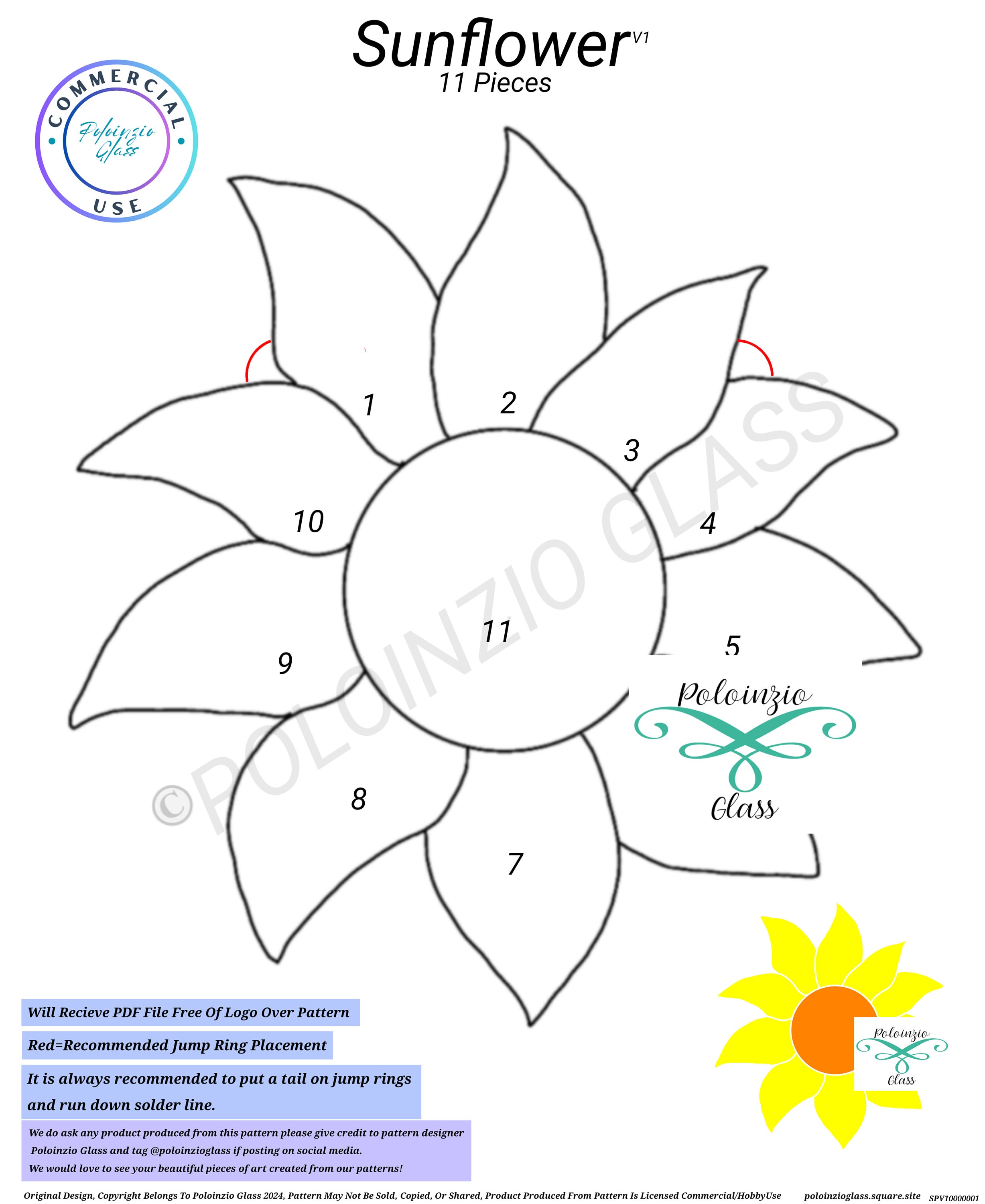Sunflower Stained Glass Pattern Commercial or Hobby Use Digital PDF PNG ...