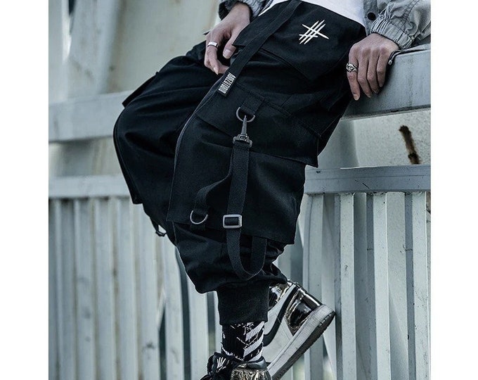 Multi-pocket Utility Techwear Paratrooper Pants With Cyberpunk Buckle ...