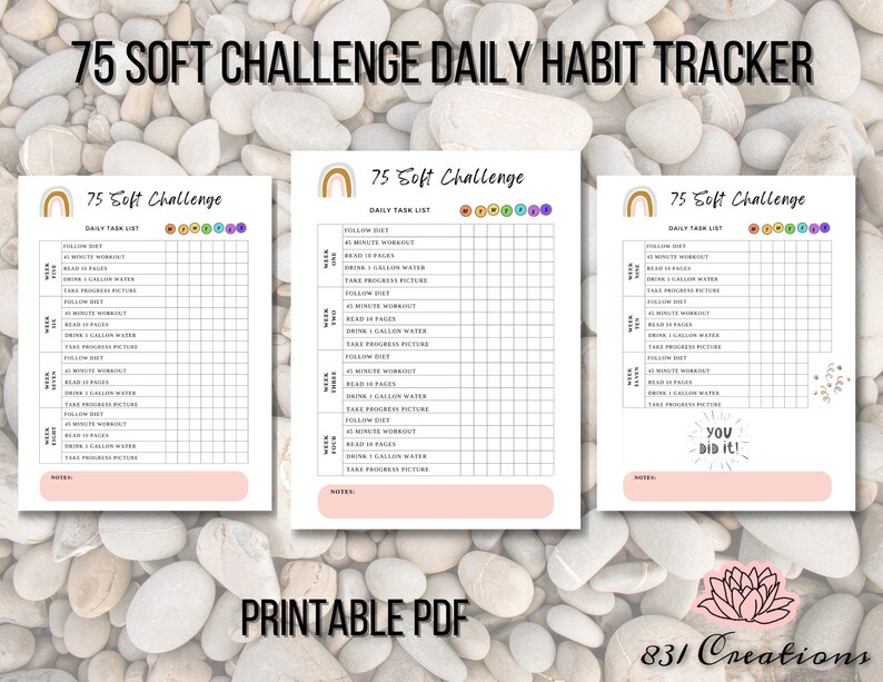 75 Soft Challenge Daily Task Tracker Printable - Etsy
