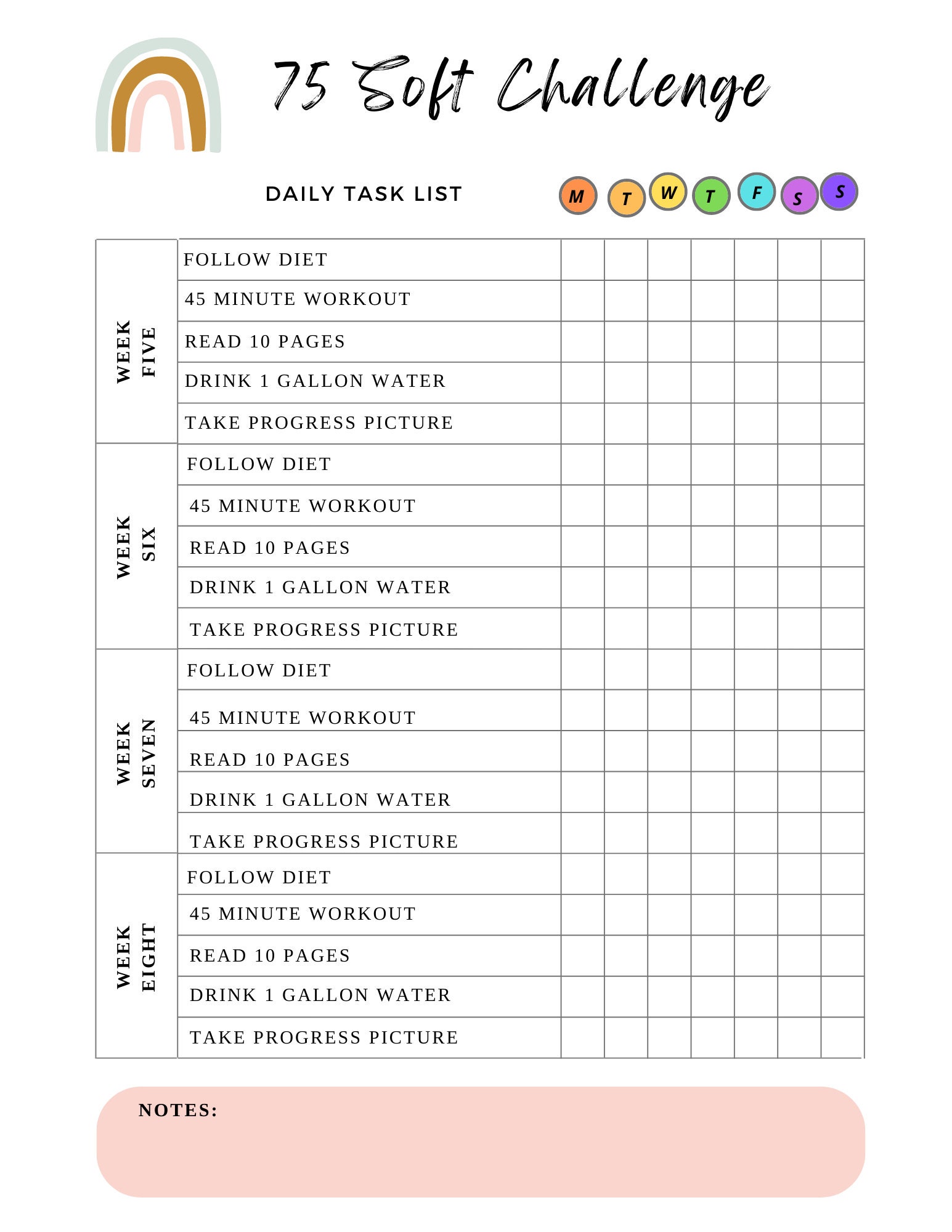 75 Soft Challenge Daily Task Tracker Printable - Etsy