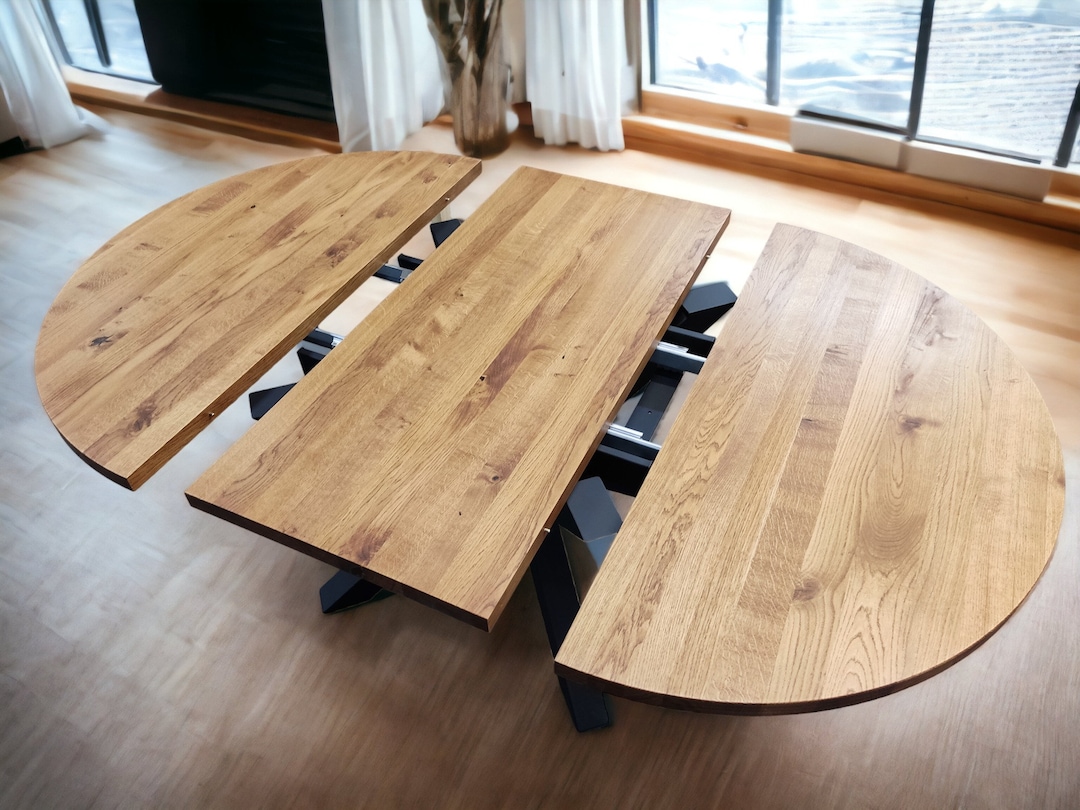 Round Expandable Table With Metal Legs, Solid Oak Table, Oval Table ...