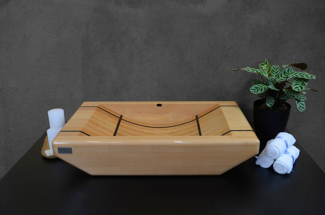 OKTAQUA (002) - Handmade Natural Wooden Sink, Beech Wood Washbasin With ...