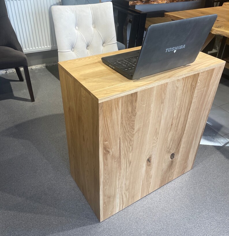 Small Oak Desk With Drawer, Solid and Chic Reception Counter, Great for ...