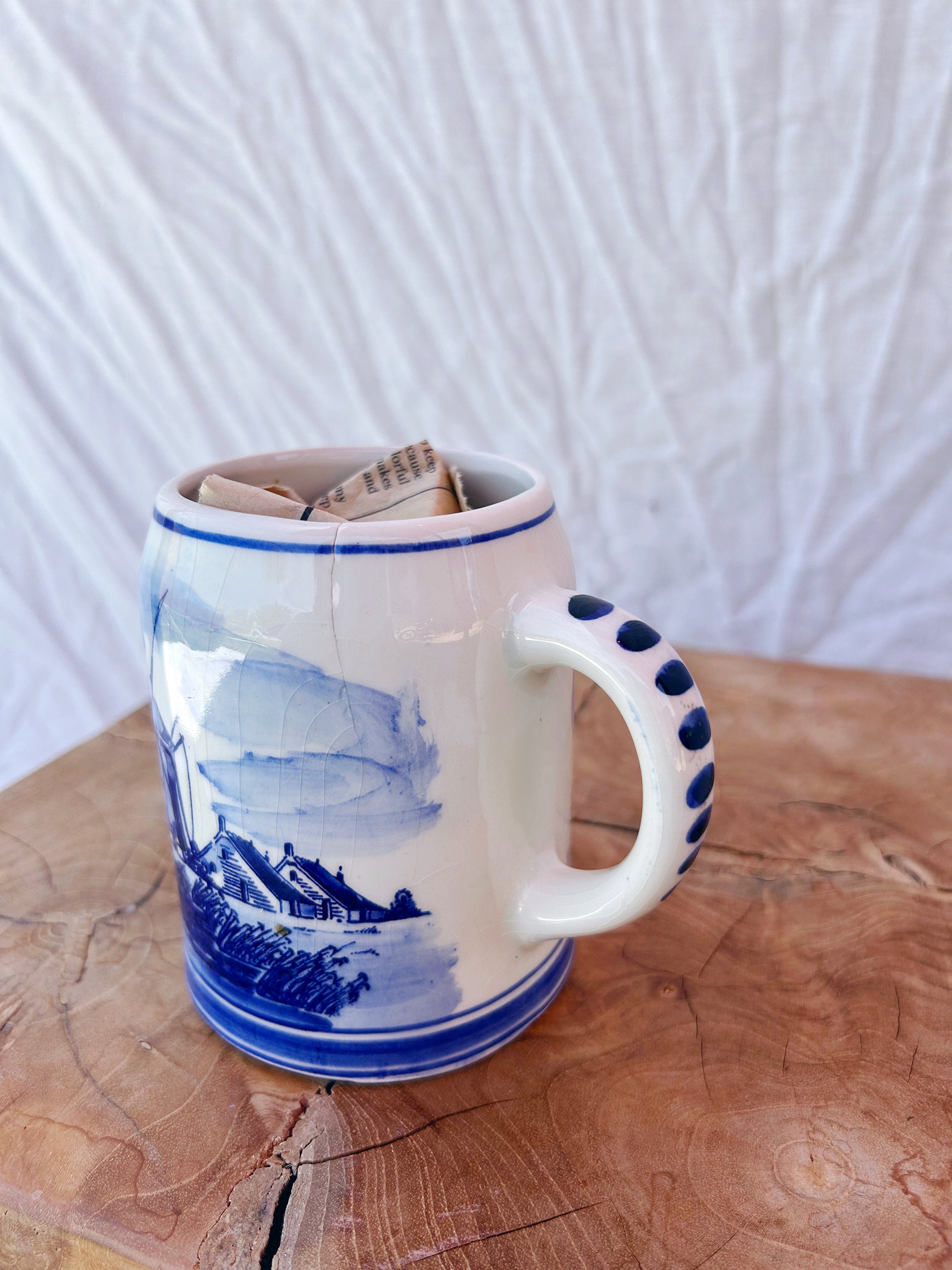 Vintage Blue and White Delfts Hand-painted Porcelain Coffee Mug made in ...