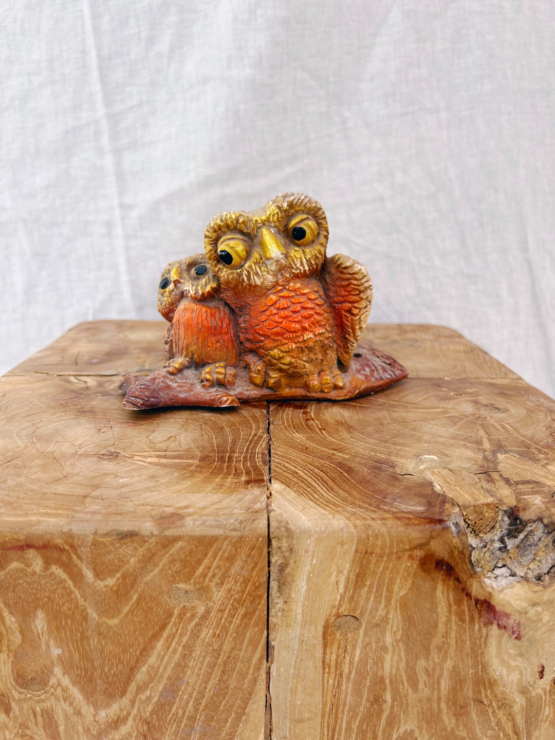 Vintage Owl Figurine Featuring Two Owls Perched on a Branch From the ...