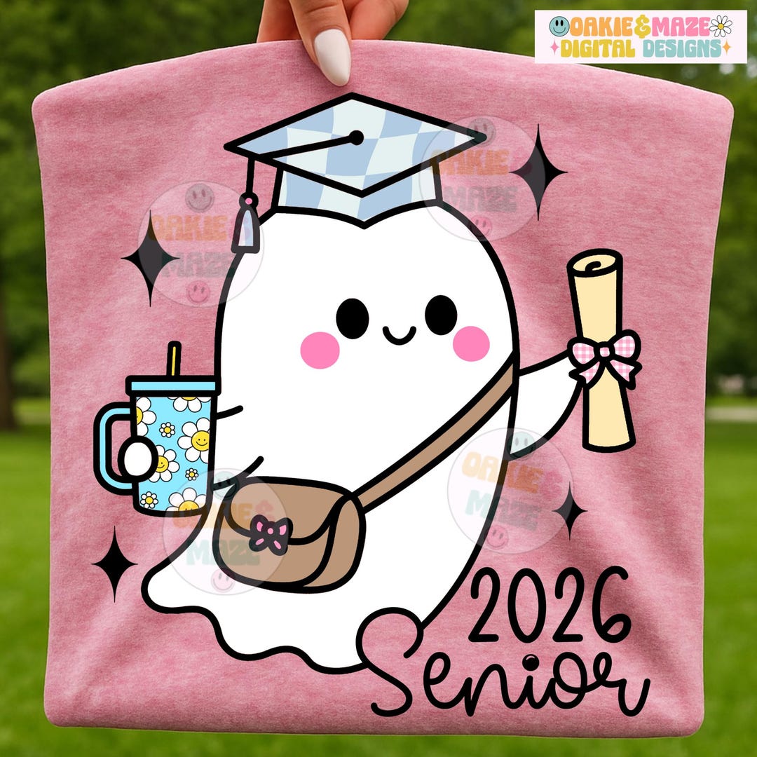 Cute Senior 2026 Graduation Ghost PNG Funny Graduate Cap Diploma Class ...