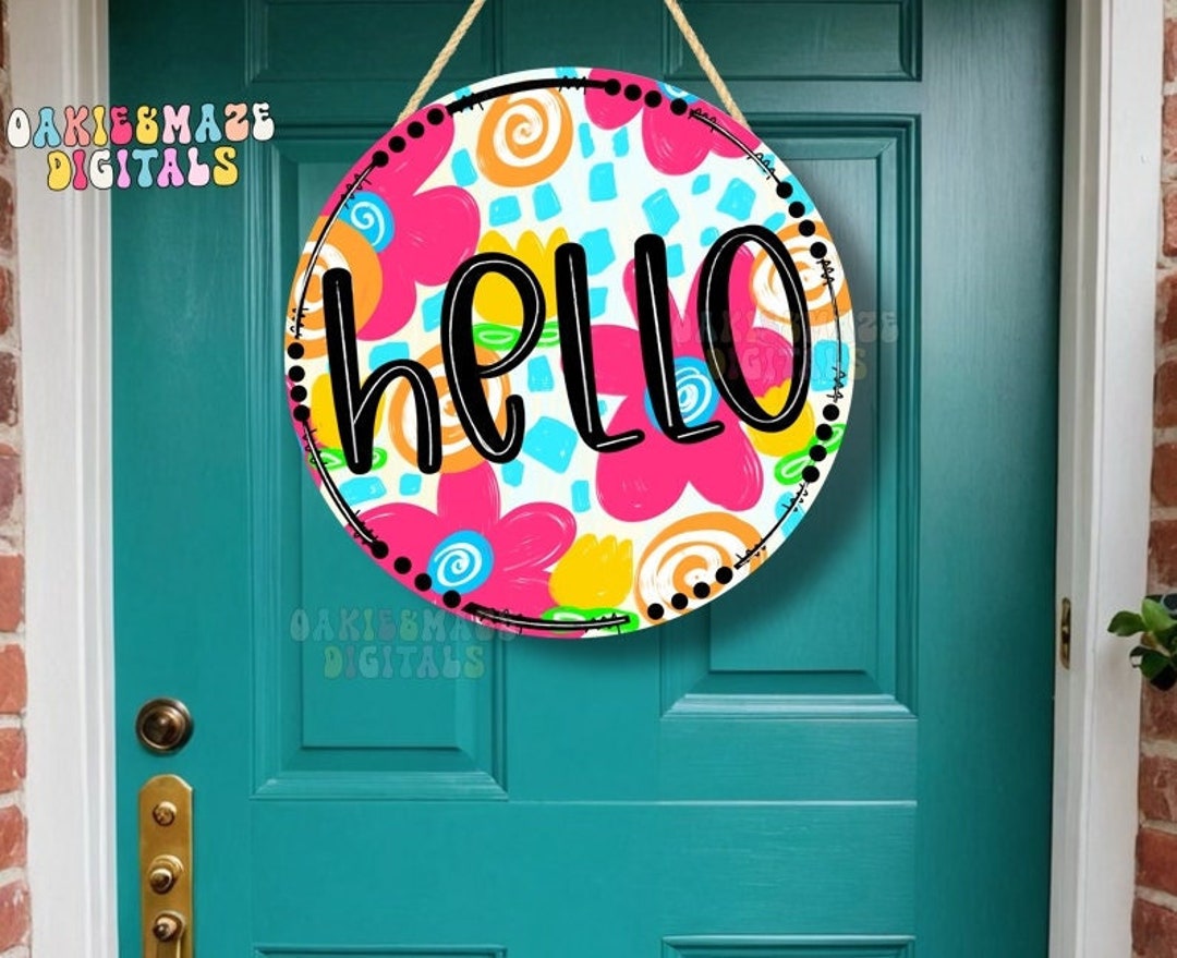 Sunflower Hello PNG Welcome Door Sign Sublimation Design Colorful ...