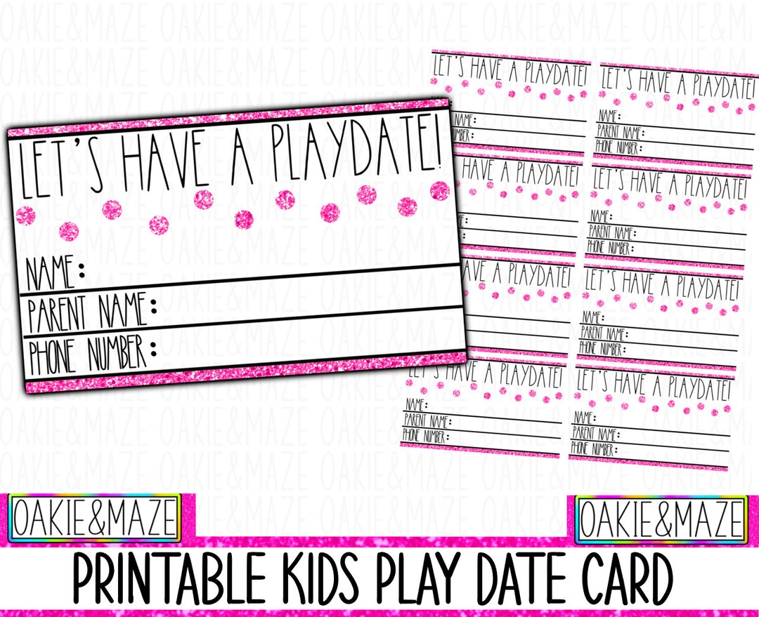 Lets Have a Play Date Printable Kids Business Cards Child Boy Girl ...