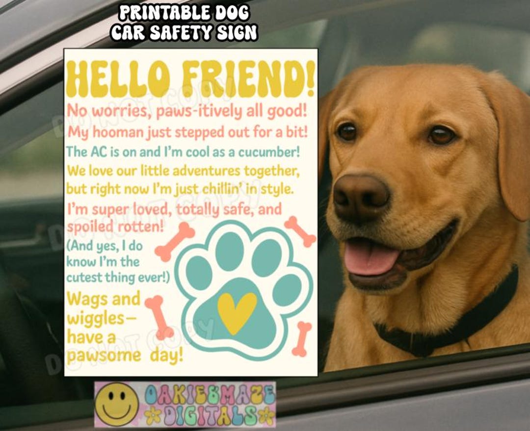 Printable Dog Car Safety Sign “AC is On, I’m Safe” Window Notice Cute ...
