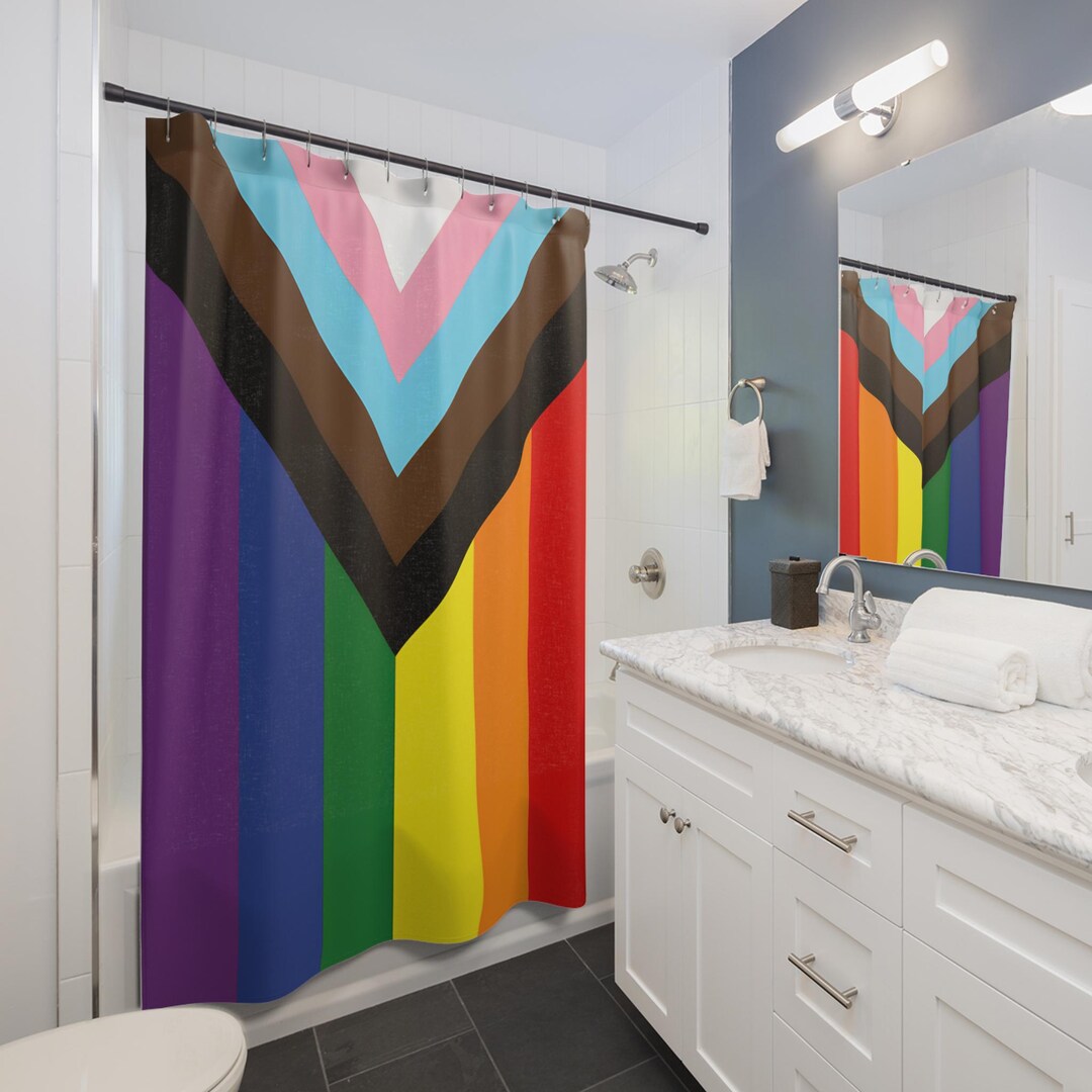 Progress Pride Flag Shower Curtain: LGBTQ+ Rainbow Bathroom Decor - Etsy