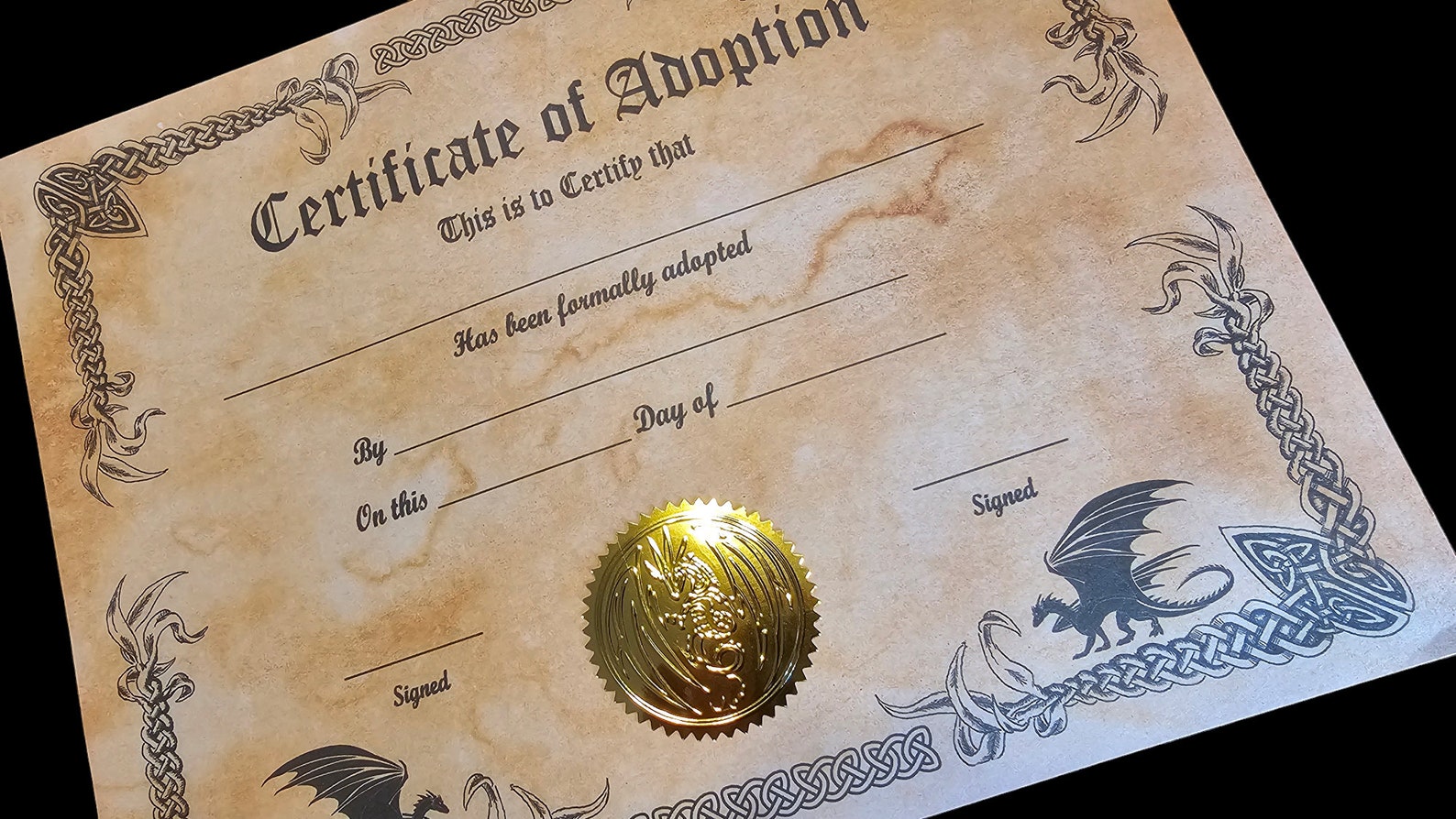 Dragon Adoption Certificate - Printable - Etsy