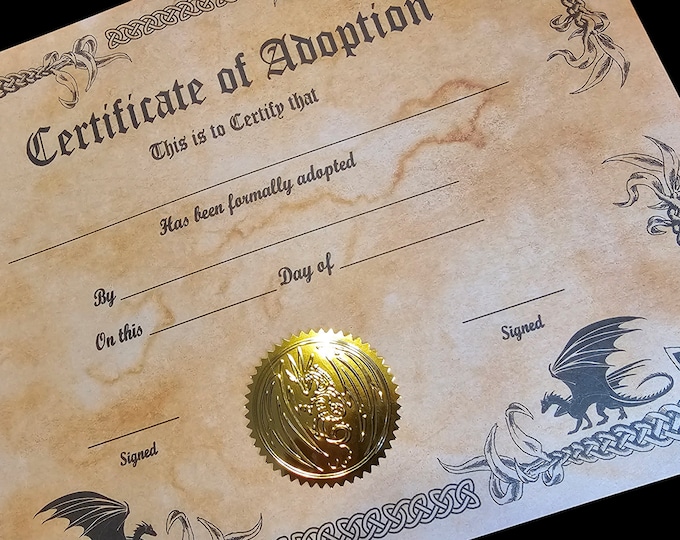 Dragon Adoption Certificate Printable - Etsy