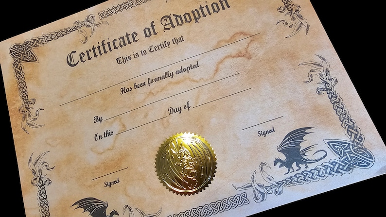 Dragon Adoption Certificate - Printable - Etsy