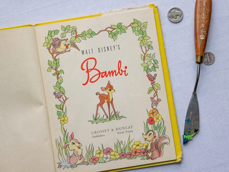 Walt Disney's Bambi, Vintage Children's Book With Illustrations, 1942 ...