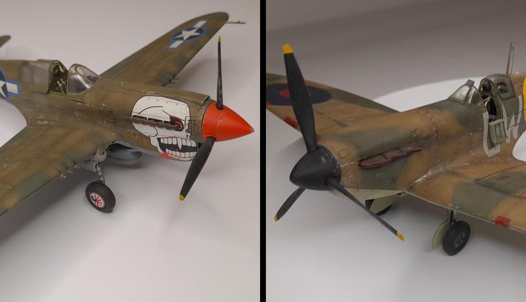 Pro Built WW2 Allied Fighters Spitfire Mark 1 and Warhawk P-40 1/48 ...