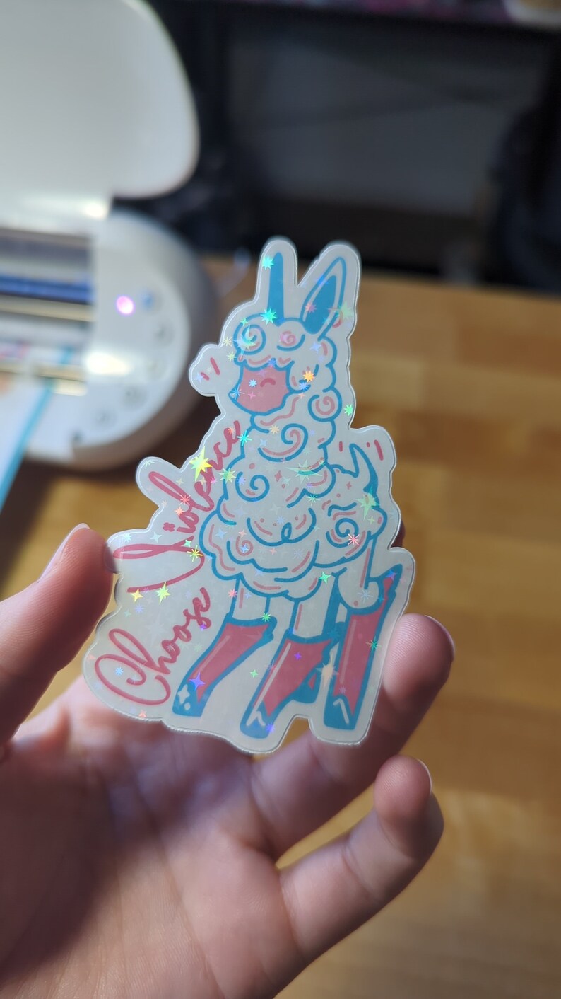 Palworld Melpaca Sticker choose Violence 2x3.5 Holographic Vinyl ...