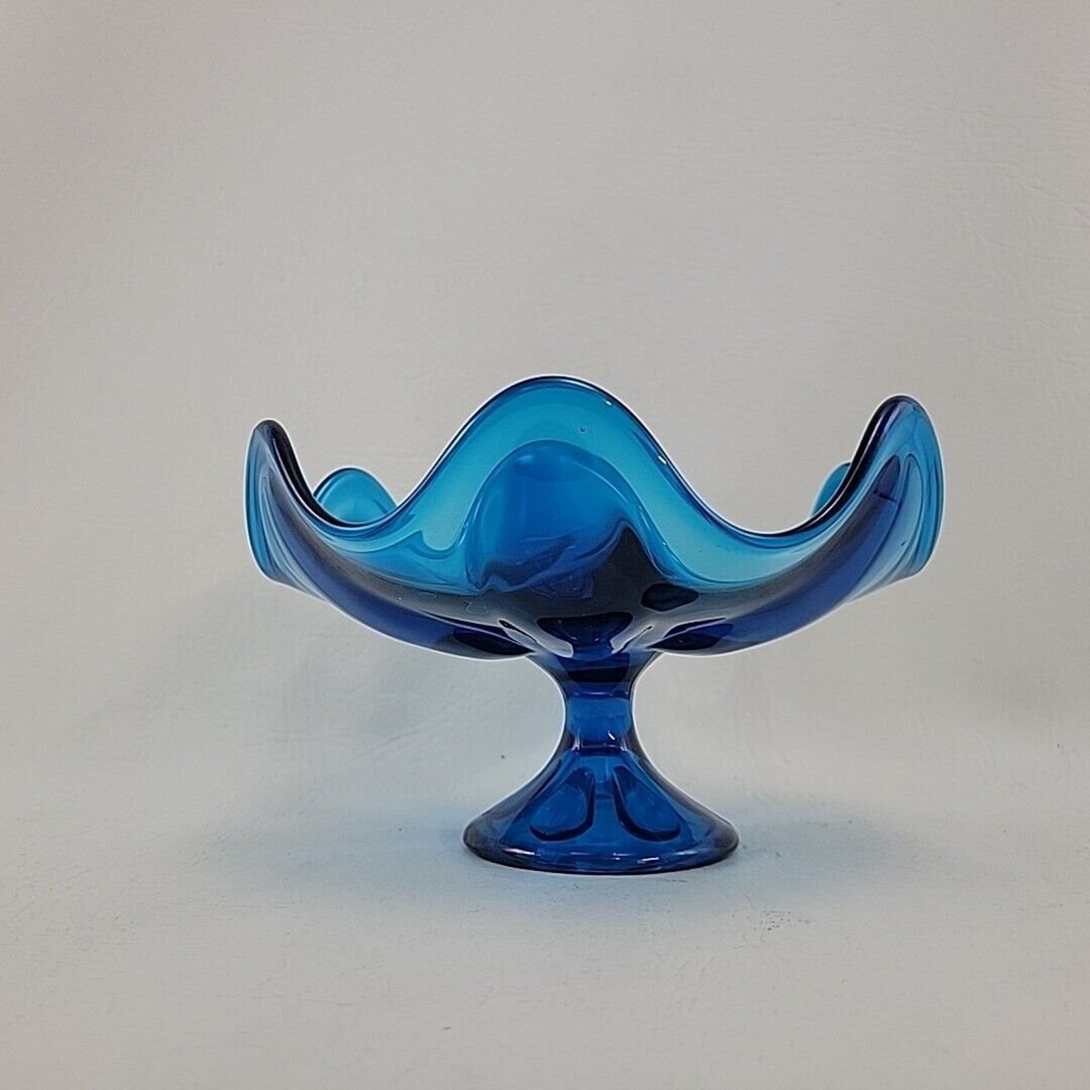 Vintage Viking Glass Blue Epic Bluenique 6 Petal Compote Pedestal Bowl ...