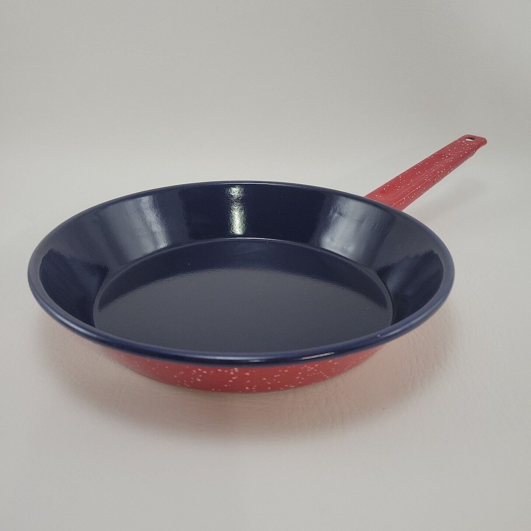 Red White and Blue Speckled Graniteware Enamelware Skillet 10 Inches ...