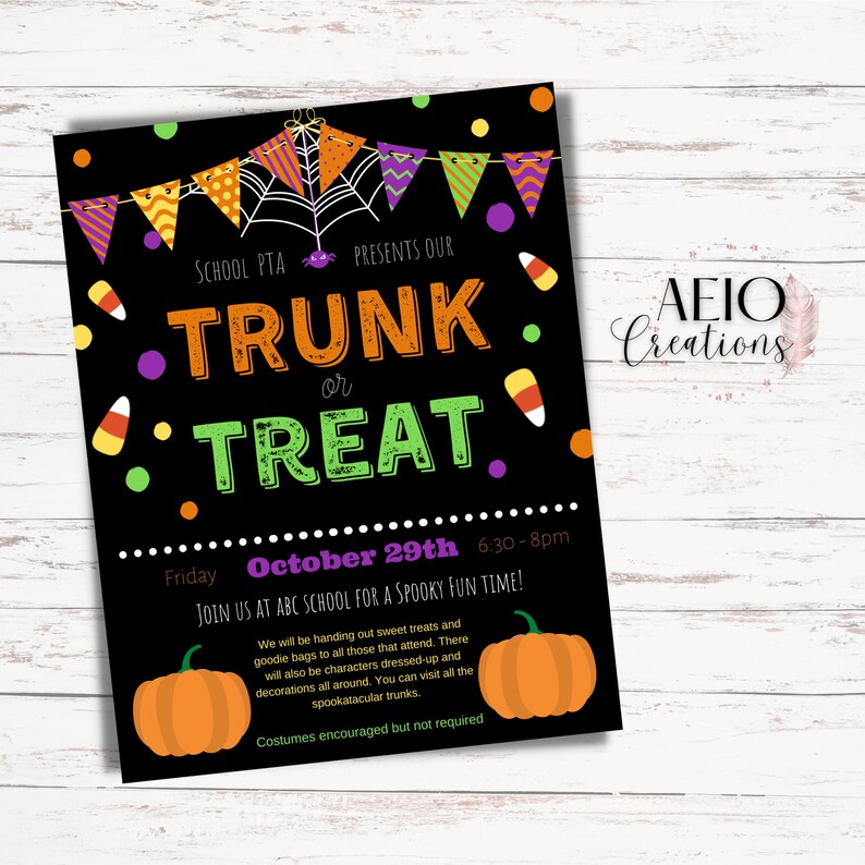 Editable & Printable Trunk or Treat Flyer. Perfect for Your PTA/PTO ...
