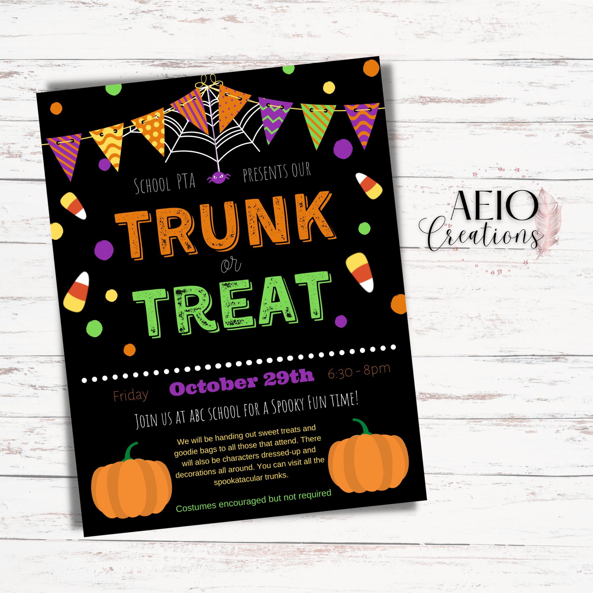 Editable & Printable Trunk or Treat Flyer. Perfect for Your PTA/PTO ...