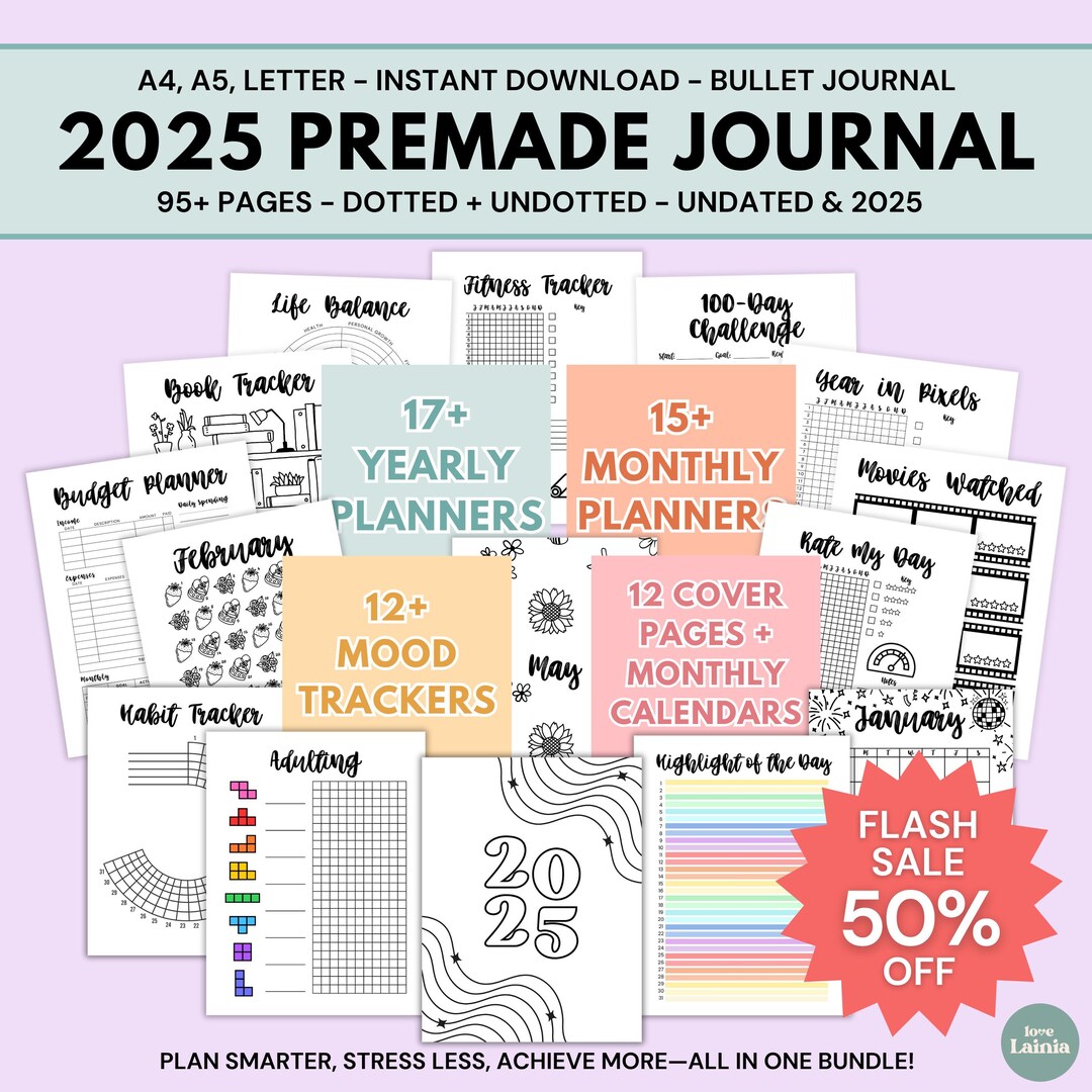 2025 Bullet Journal Bundle Printable Planner 2025 Premade Bullet ...