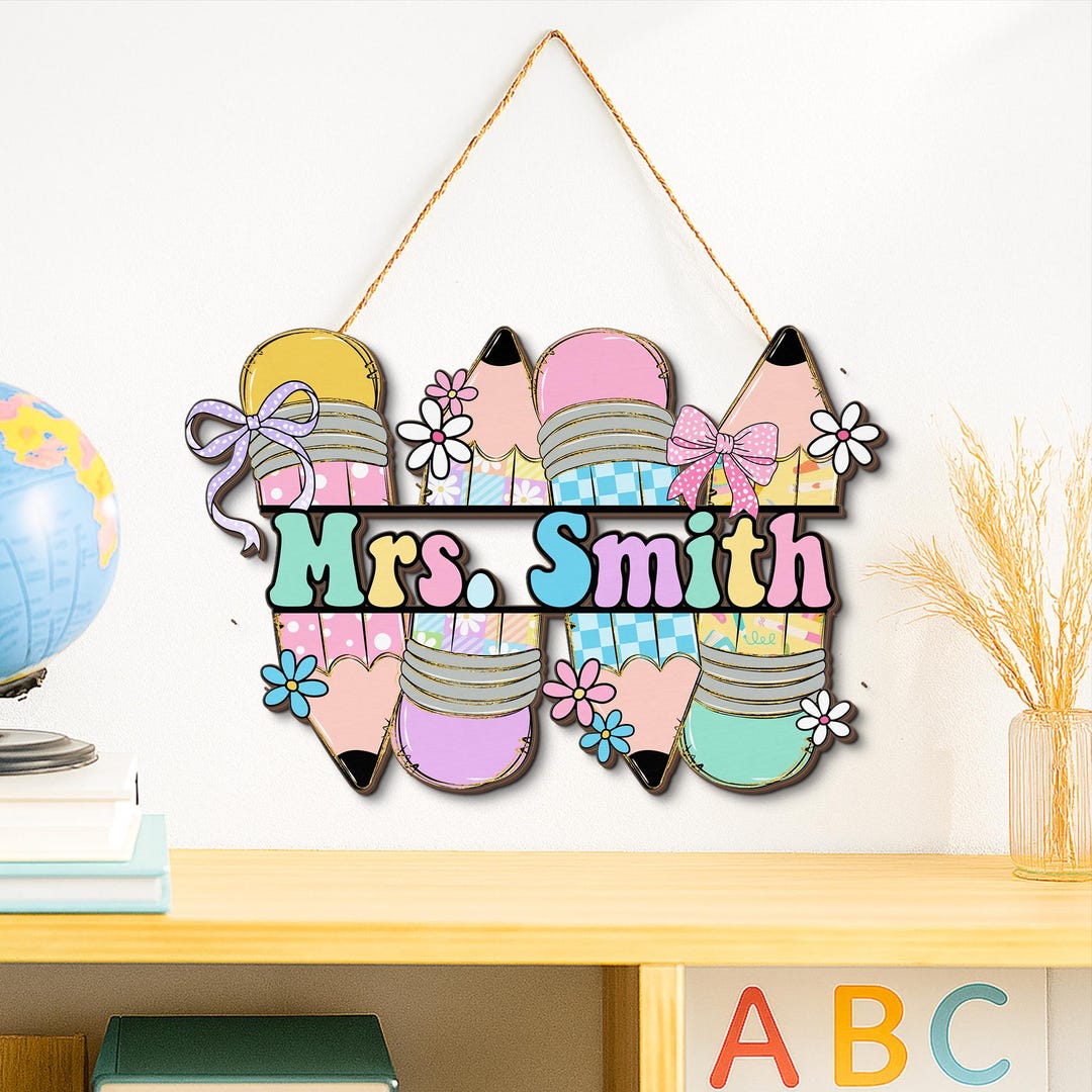 Personalized Teacher Classroom Door Sign, Custom Teacher Door Hanger ...